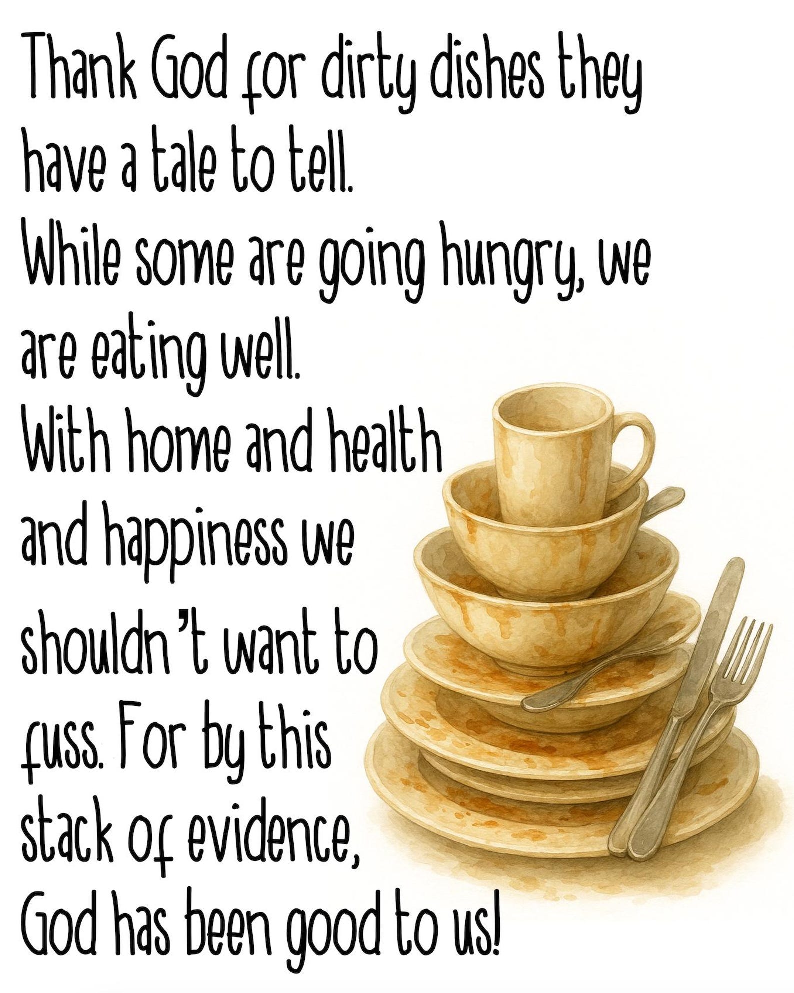 Thank God for Dirty Dishes Poem Print | Inspirational Kitchen Wall Art ...