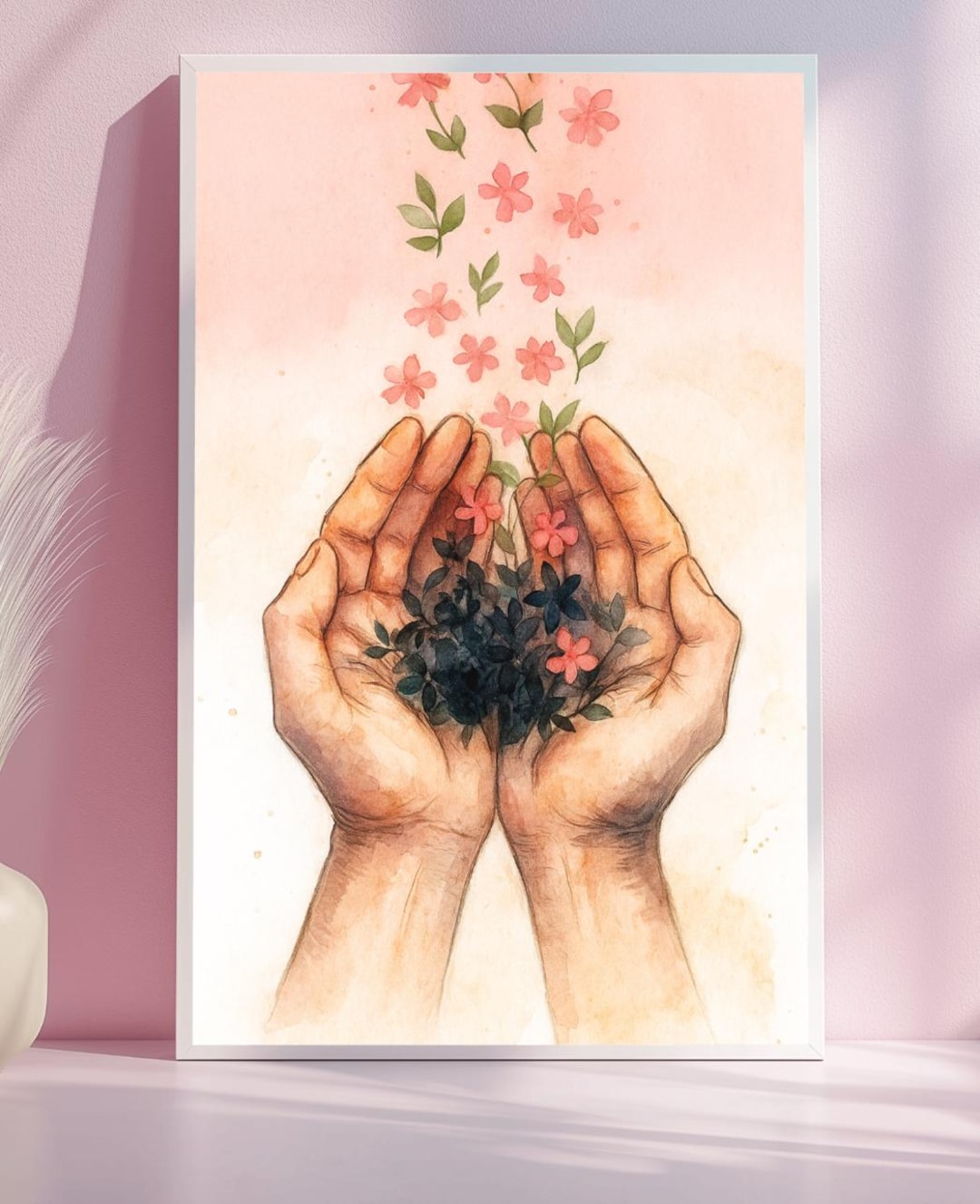 Fading Color Interpretive Art Print, Emotional Watercolor Hands ...