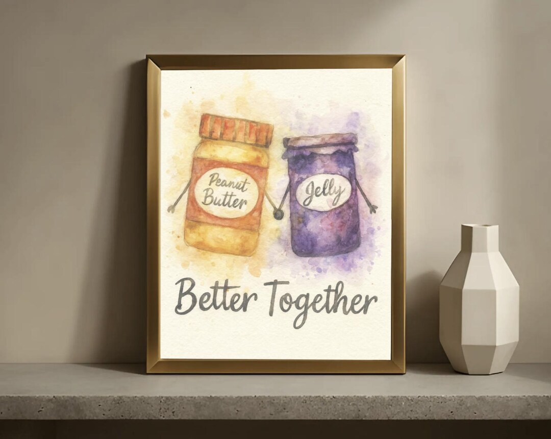 Watercolor Peanut Butter and Jelly Art Print Better Together (digital ...