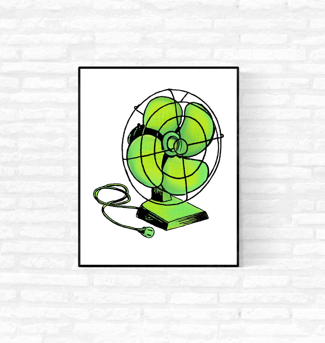 Retro Fan Watercolor and Ink Watercolor Fan Retro Decor - Etsy