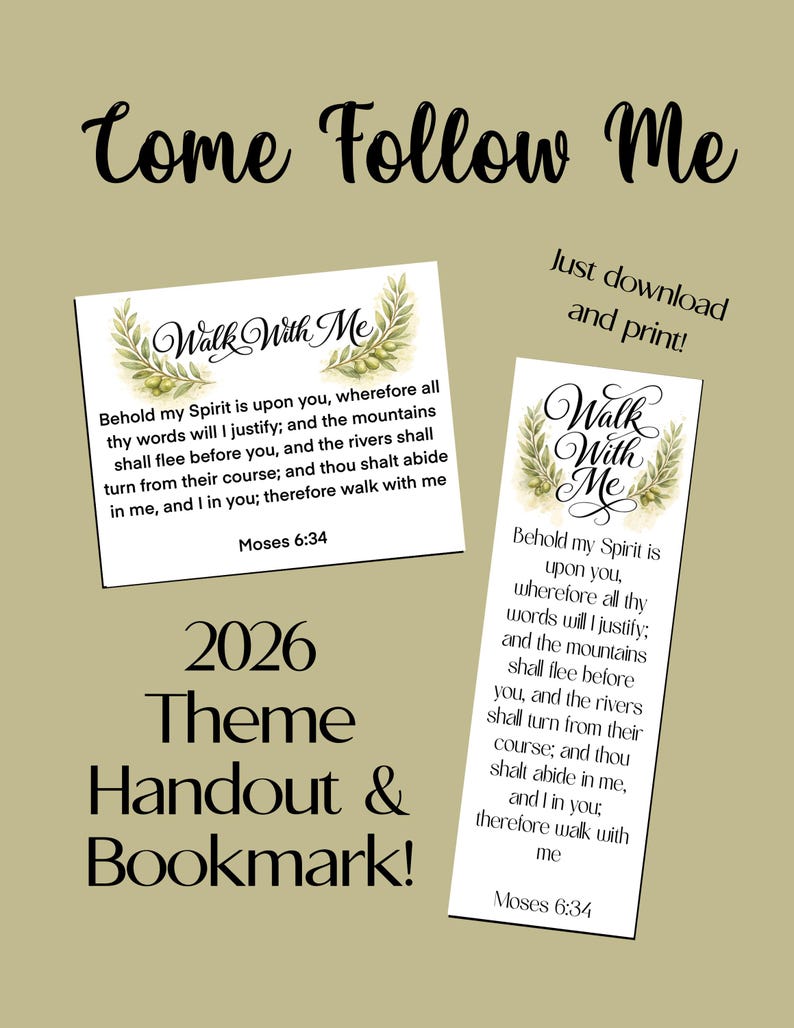 Walk With Me LDS 2026 Theme Printable | Bookmark & Handout With Olive ...