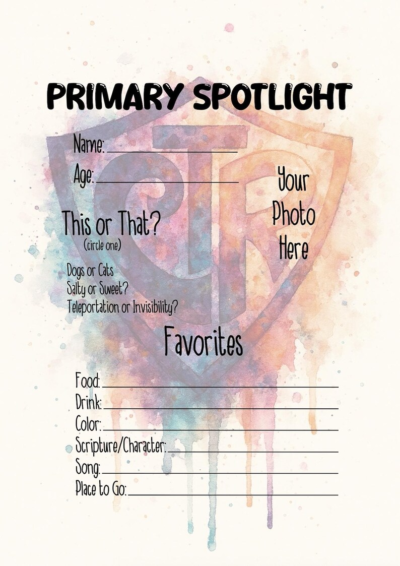 Primary Spotlight Printable With CTR Logo | LDS Sharing Time (digital ...