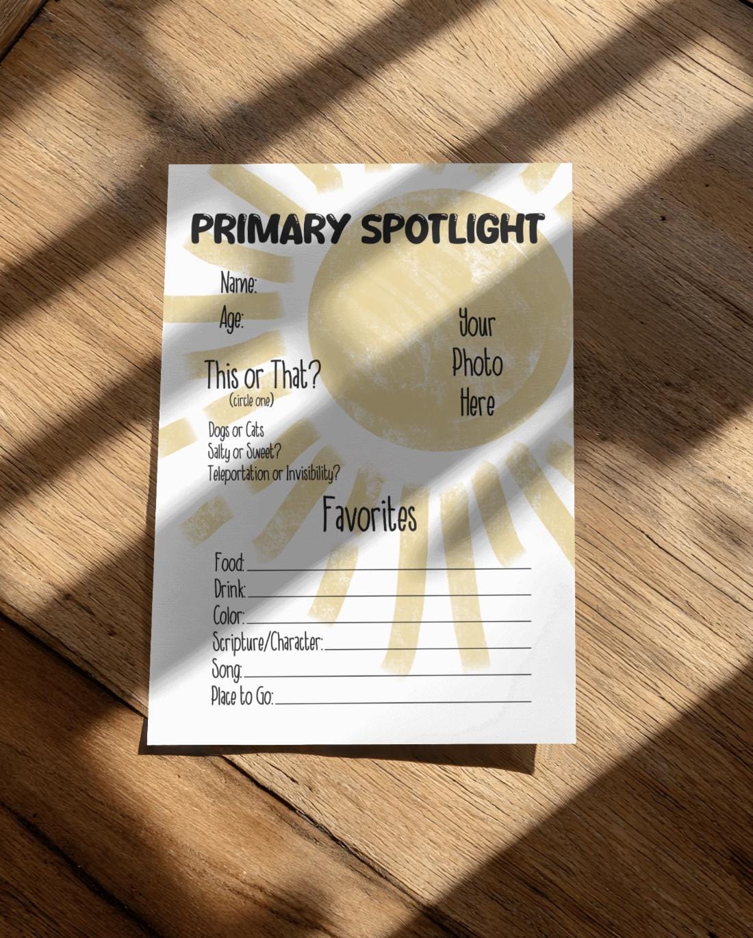 Primary Spotlight Printable | LDS Sharing Time (digital Download) - Etsy
