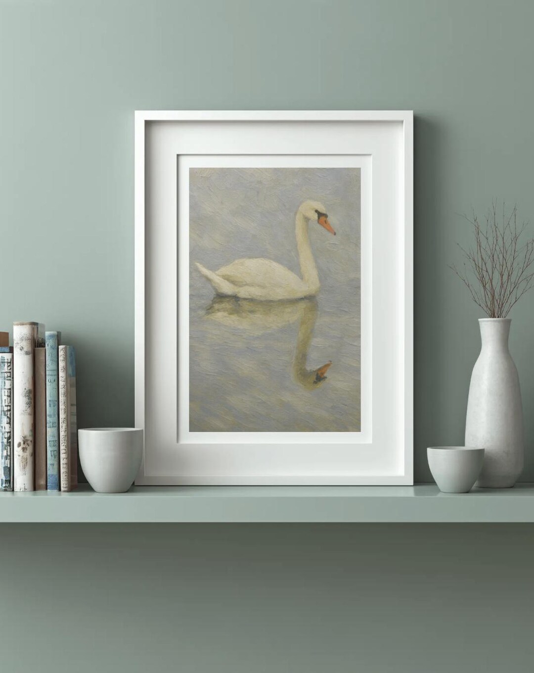 Vintage Acrylic Swan Art Print | Elegant White Swan Painting (digital ...