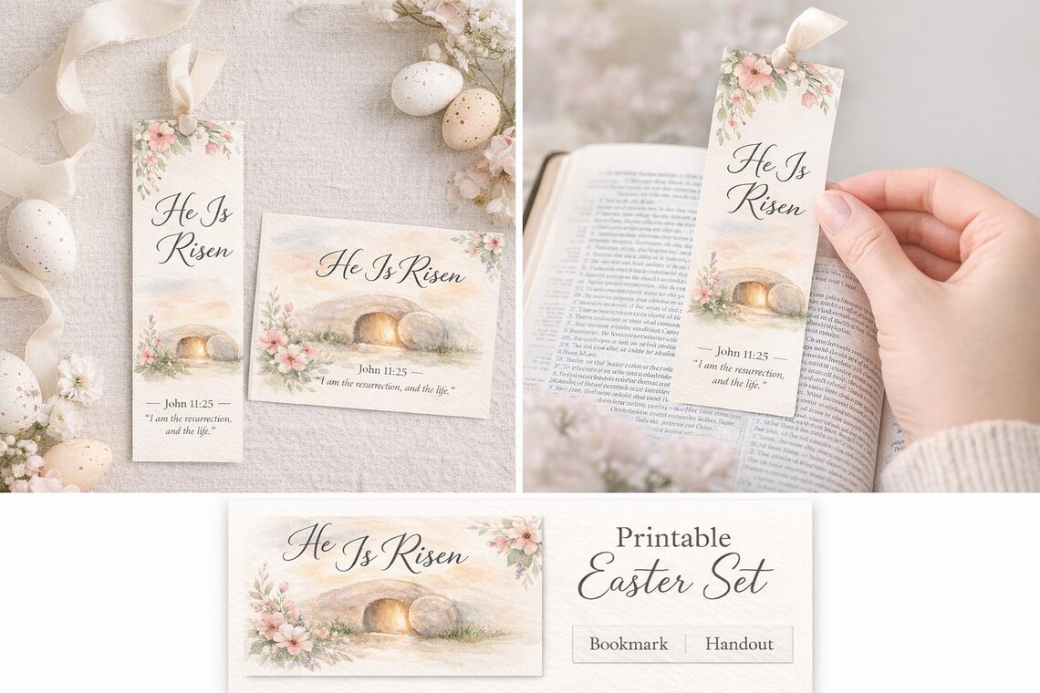 He is Risen Easter Printable Bookmark and Handout Set (digital Download ...
