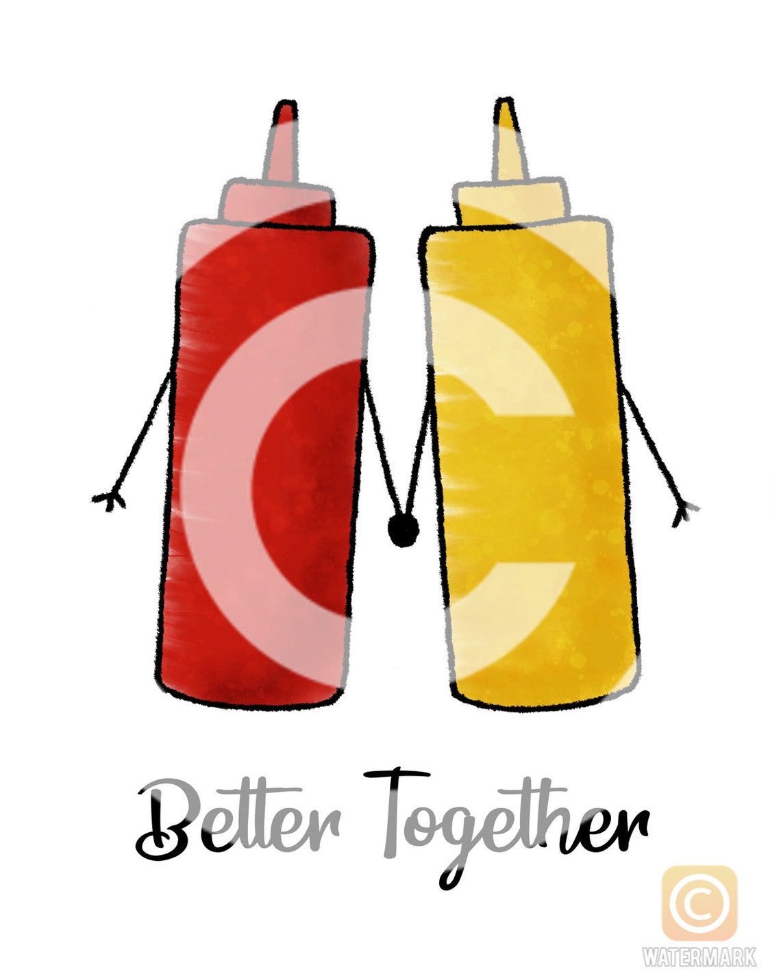 Food Art Ketchup and Mustard Catsup and Mustard Watercolor - Etsy