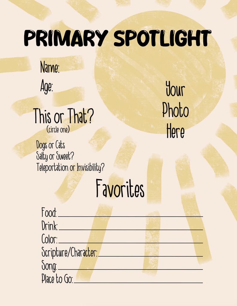 Primary Spotlight Printable | LDS Sharing Time (digital Download) - Etsy