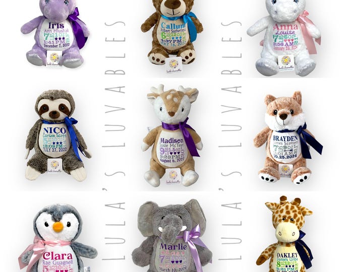 Personalized Stuffed Animal Embroidered With Birth Stats or Name ...