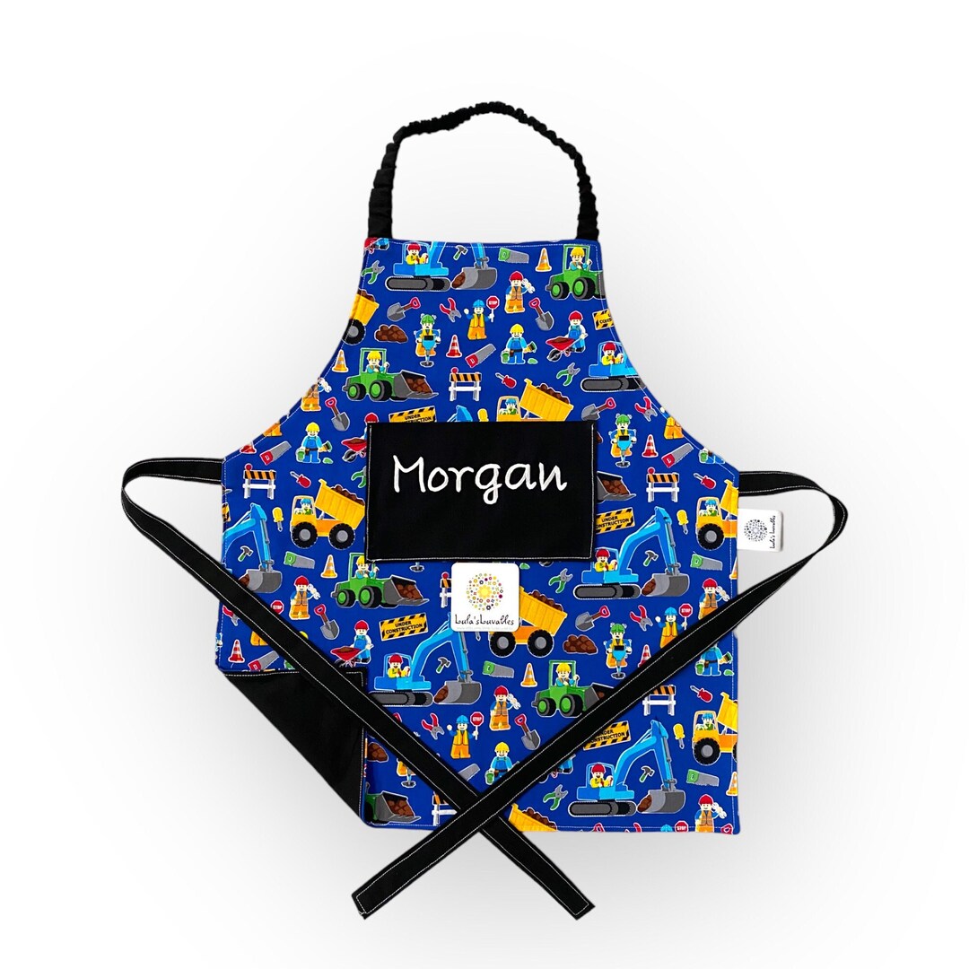 Kids Construction Trucks Blue Apron Personalized Kids Apron - Etsy
