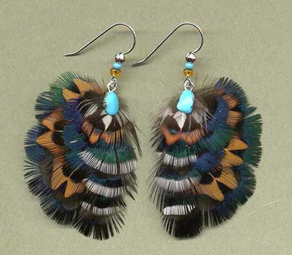 CUSTOM Iridescent Pheasant Feather Earrings Small Wing | Etsy