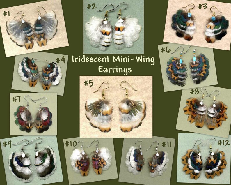 CUSTOM Iridescent Pheasant Feather Earrings Small Wing | Etsy