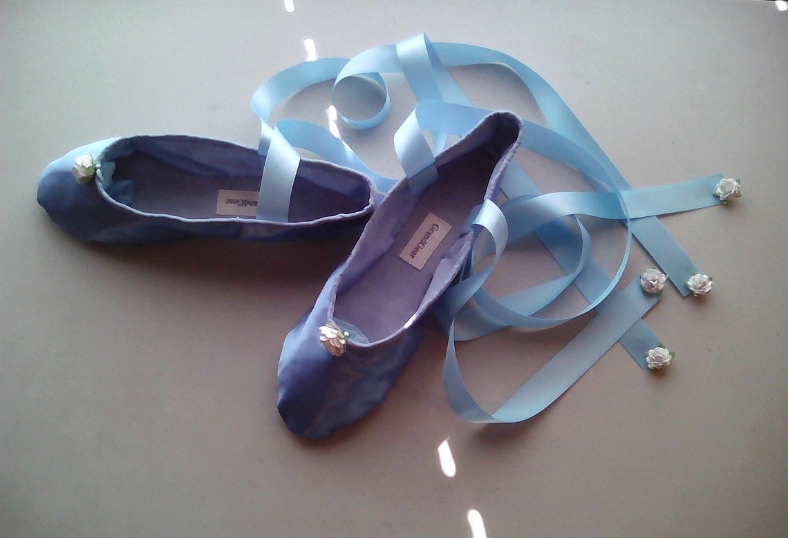 Handmade Roses Embellished Sky Blue Satin Ballet Slippers - Etsy Australia