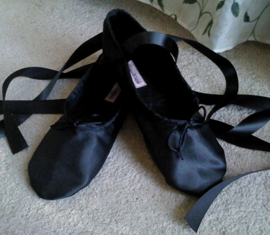 Black Satin Ballet Slippers Women's Ballet Shoes With Full Sole or ...