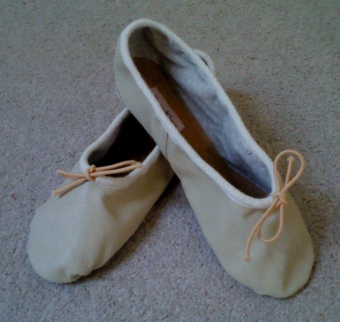 Beige Leather Ballet Slippers / Ballet Shoes Full Sole - Etsy