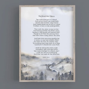 Robert Frost the Road Less Traveled Poem Print. the Road Not Taken ...