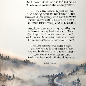 Robert Frost the Road Less Traveled Poem Print. the Road Not Taken Literary Art Print. Robert ...