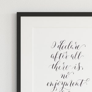 Jane Austen Book Lover Gift, Literary Gift in Handwritten Calligraphy ...