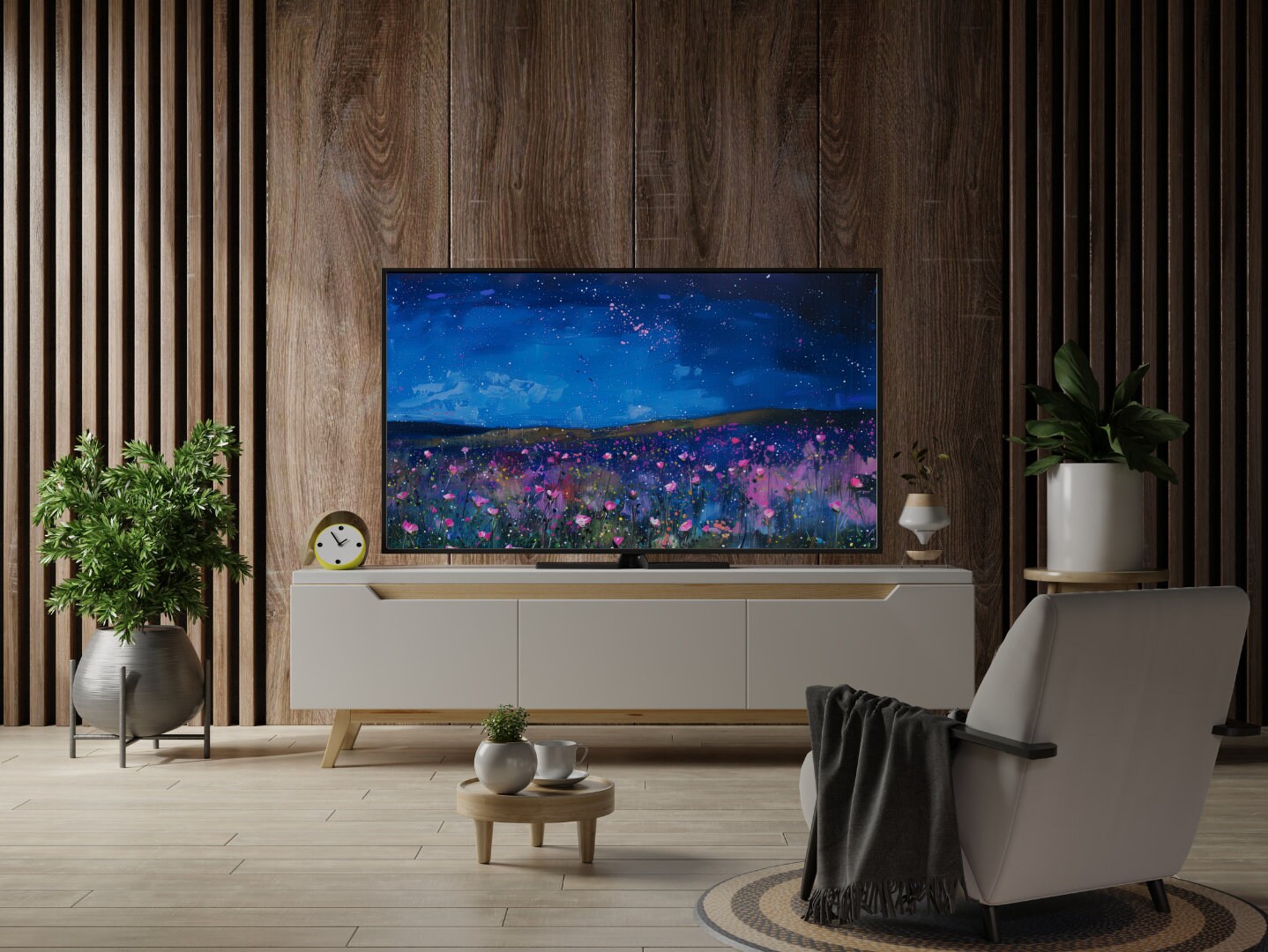 SAMSUNG TV Wallpaper Flower Night Meadow Painting Download Printable ...