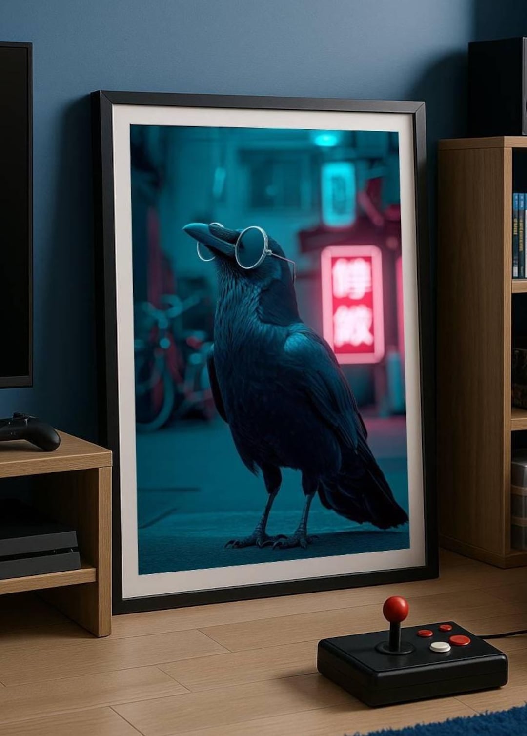 Cyberpunk Raven Wall Art Print | Gothic Cool Crow in Sunglasses | Urban ...