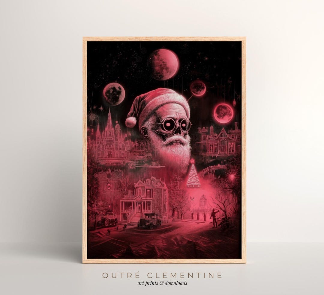 Retro Horror Santa | Unique Digital Art, Gothic Wall Decor, Skeletal ...