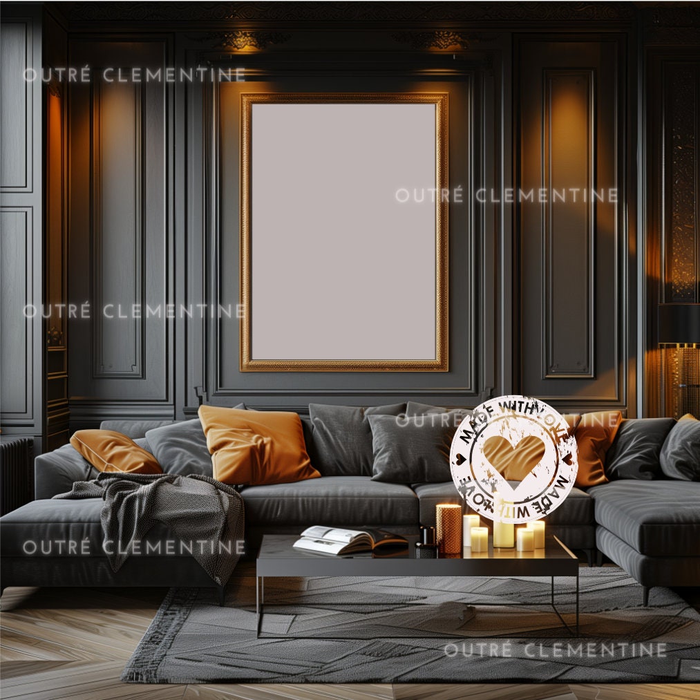 Dark Wall Frame Mockup | Dark Art Mockup | Classy Mock up | Sofa Books ...