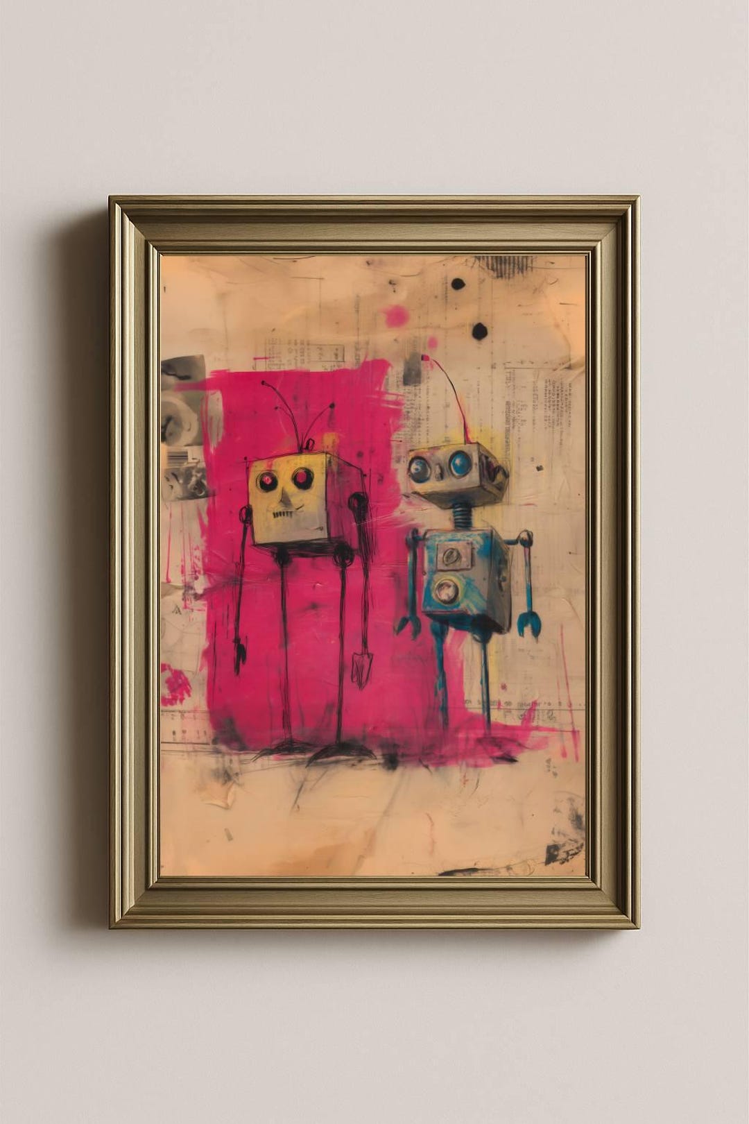 Retro Graffiti Robot Art Print | Urban Cyberpunk Wall Decor | Grunge ...