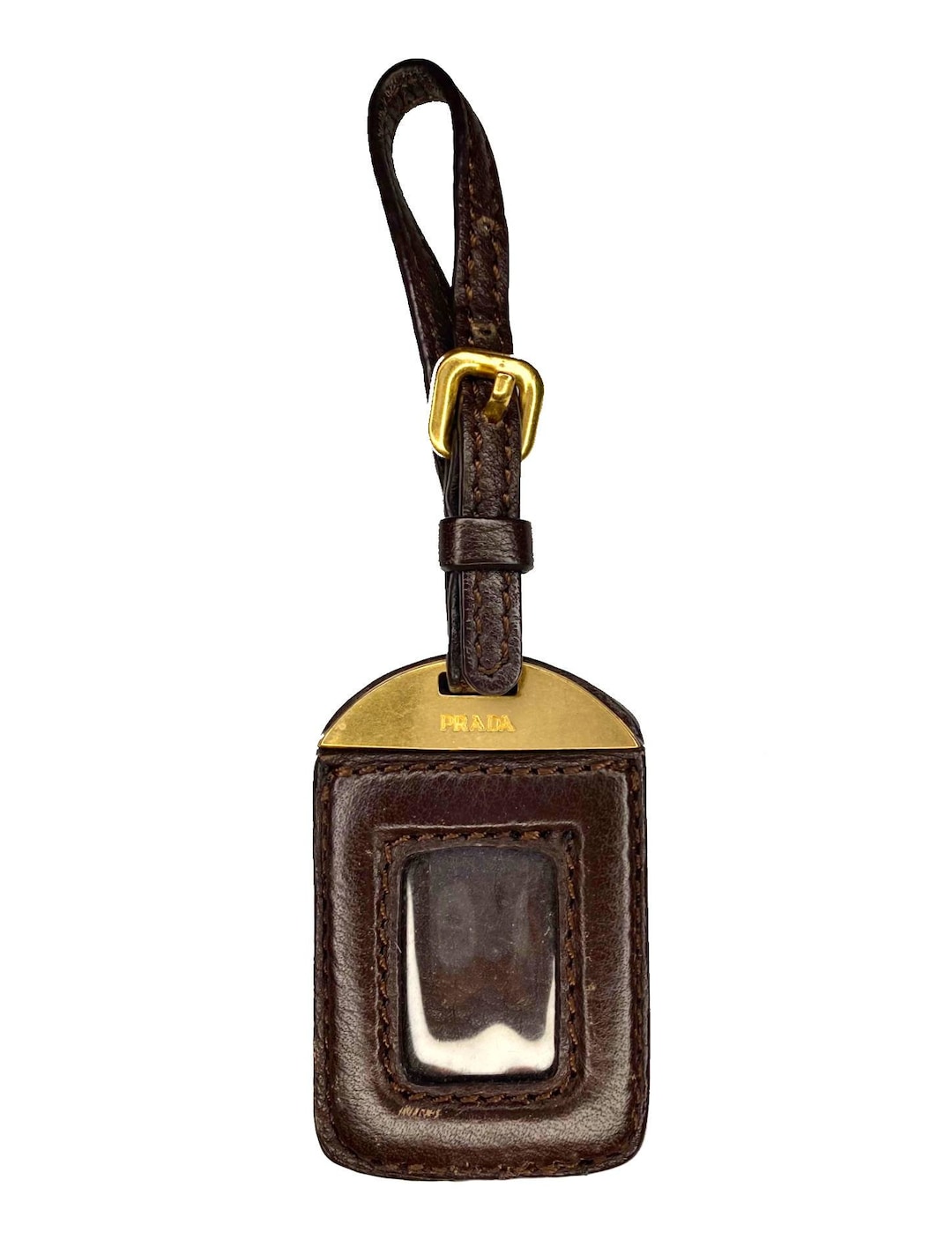 2000s Prada Chocolate Brown Leather Luggage Tag With Gold Hardware - Etsy