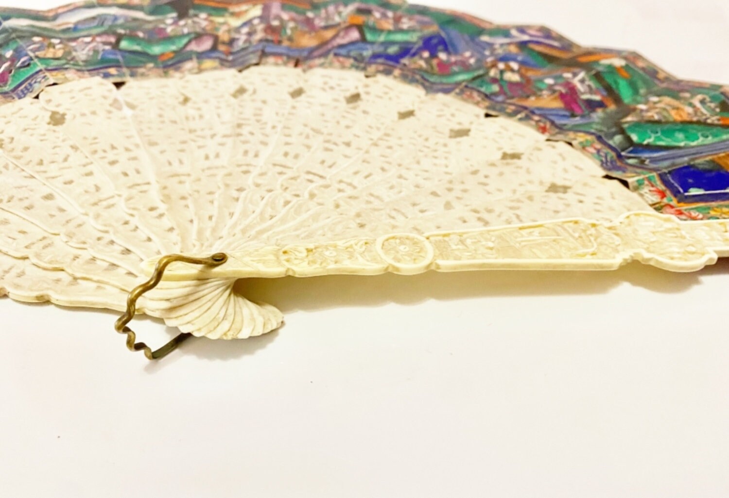 Antique 19th Century Hand Painted Chinese Hand Fan With Hand-carved ...