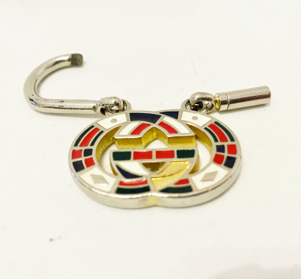 1980s Gucci Interlocking Logo Metal Enamel Keyring - Etsy