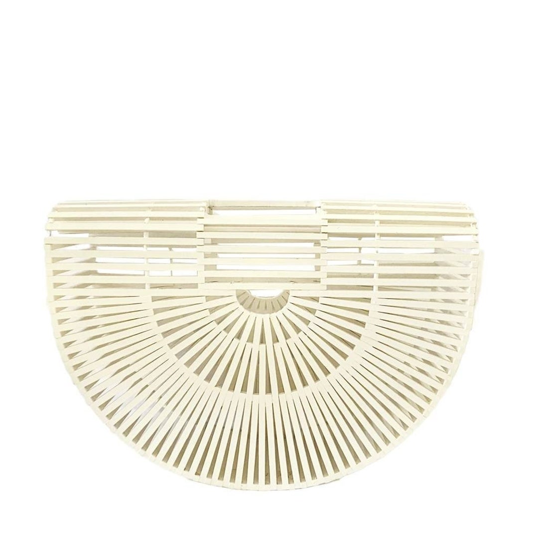 1980s Wooden White Slat Basket Top Handle Half Moon Bag - Etsy