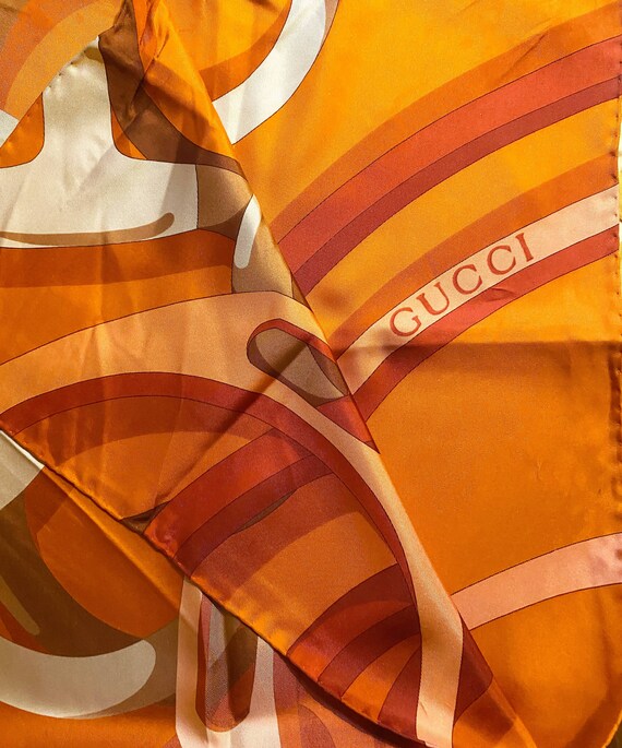 1980s Gucci Orange Gold Horsebit Silk Scarf - Gem