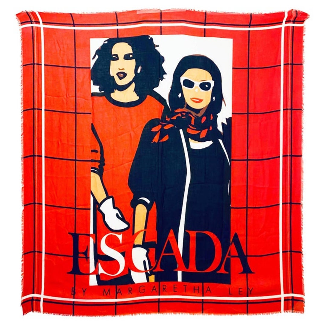 1980s Escada Logo Extra Large Novelty Red Scarf - Etsy
