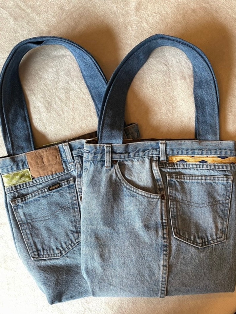 Custom: Large Blue Jean Tote Bag Upcycled From Vintage Blue - Etsy