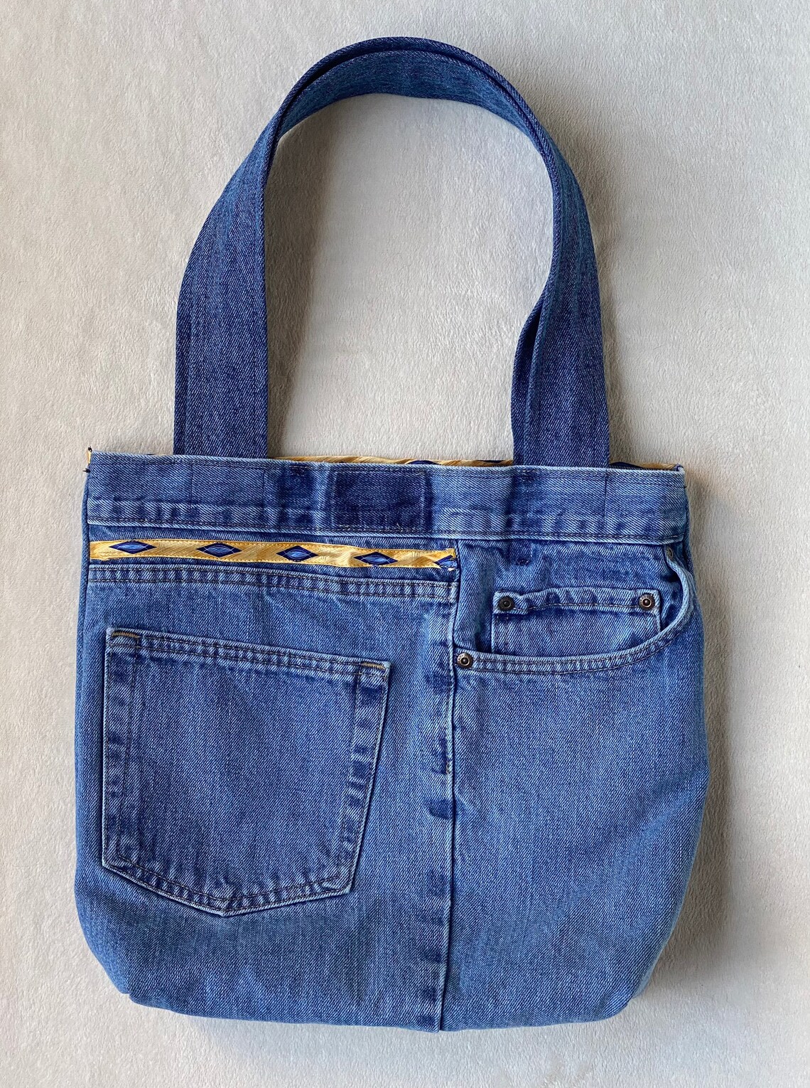 Custom: Large Blue Jean Tote Bag Upcycled From Vintage Blue - Etsy