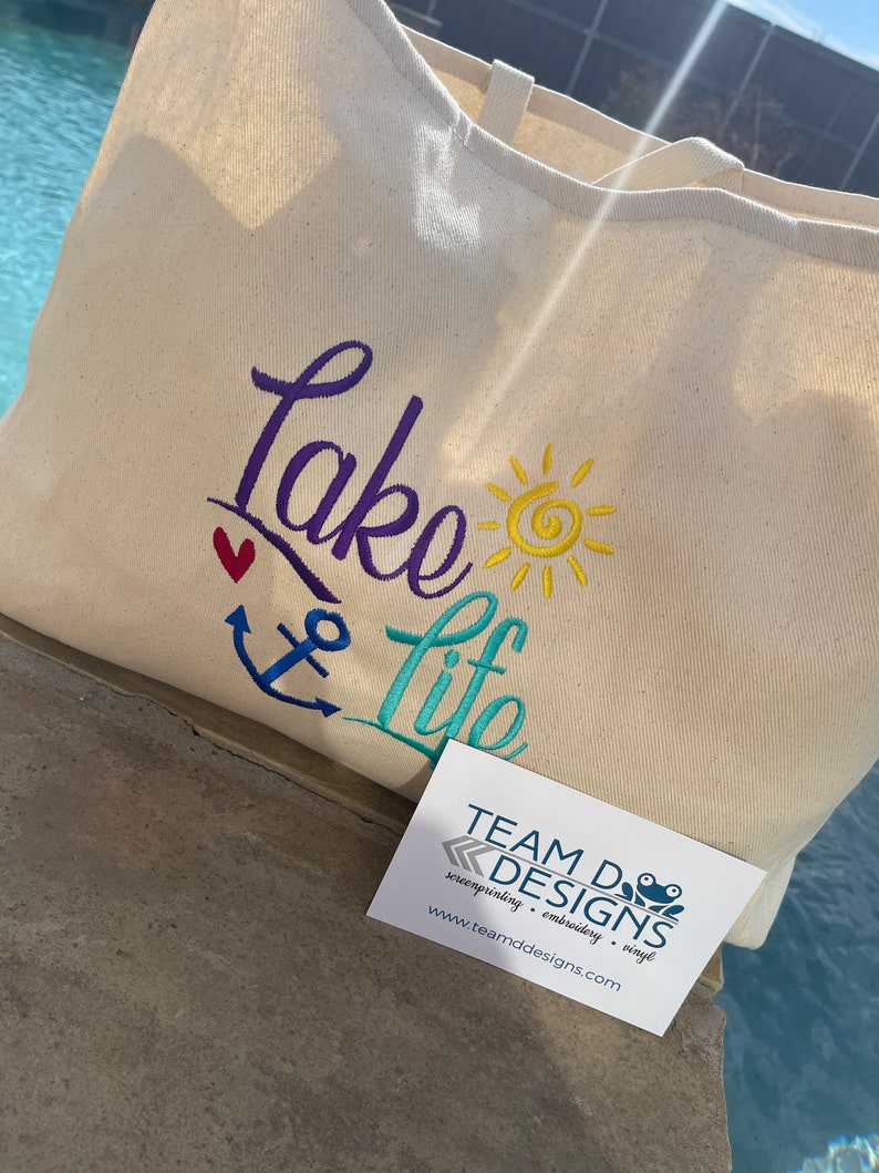 Lake Life Embroidered Jumbo Tote Bag/ Lake Jumbo Tote Bag/jumbo Custom ...