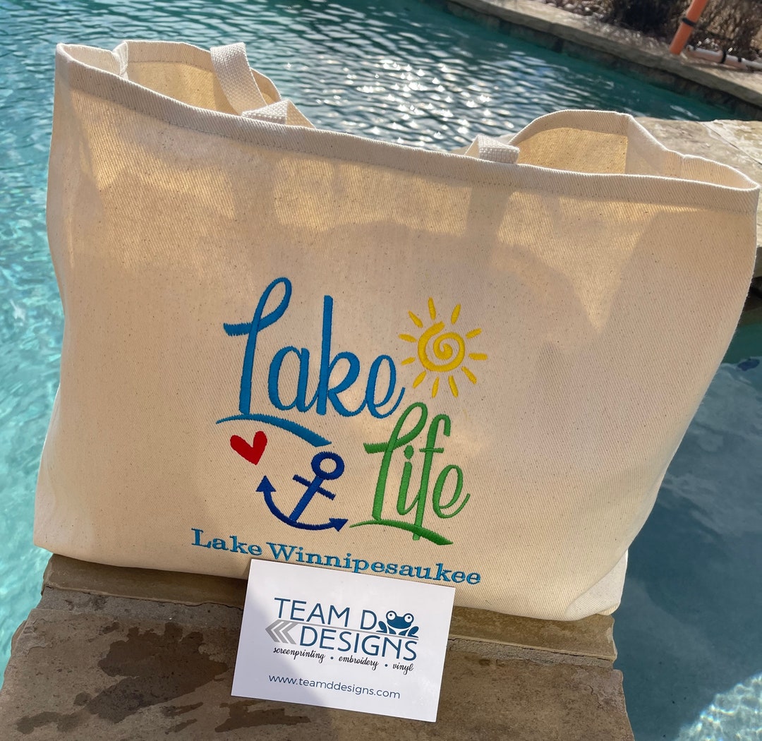 Lake Life Embroidered Jumbo Tote Bag/ Lake Jumbo Tote Bag/jumbo Custom ...