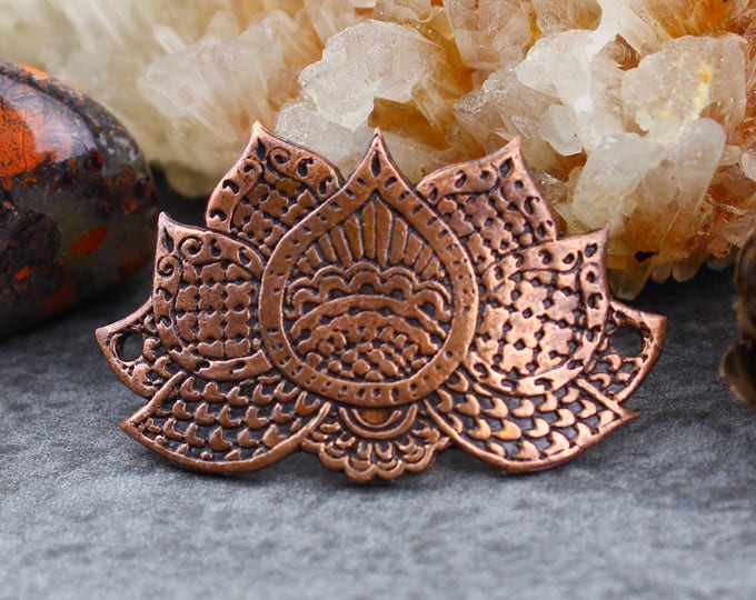 Handcrafted Solid Copper Lotus Flower Curved Bracelet Focal, Pure ...