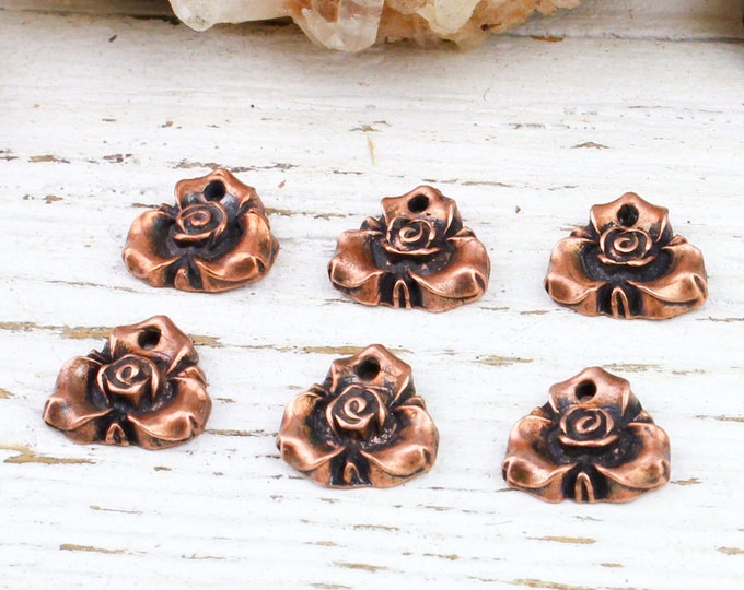 3 Pcs Handcrafted Solid Copper Rose Charms, Pure Copper Flower Charms ...