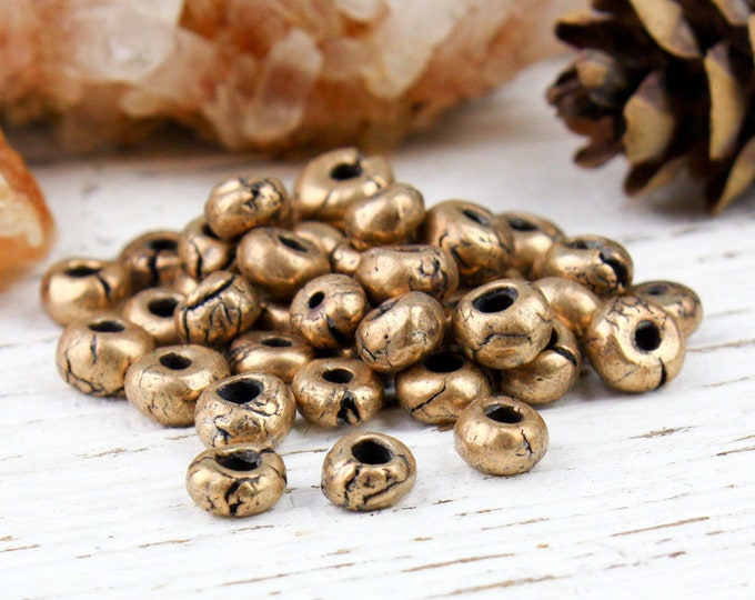 Handcrafted Solid Bronze Rondelle Spacer Beads, 6mm 8mm Size, Rustic ...