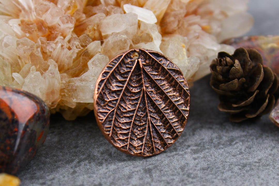 Handcrafted Solid Copper Leaf Pendant Charm, Pure Antique Copper ...