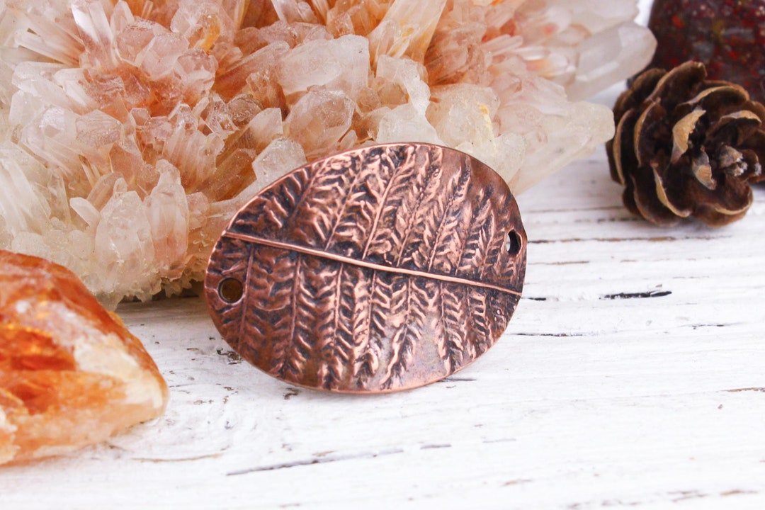 Handcrafted Solid Copper Fern Leaf Curved Bracelet Focal, Pure Antique ...