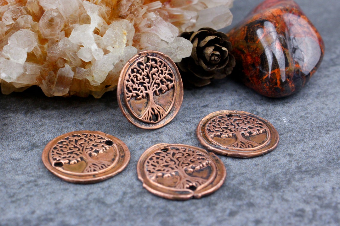 2 Pcs Handcrafted Solid Copper Tree of Life Charm, Tree Connector Link ...