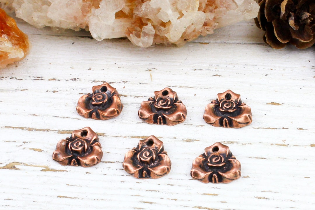 3 Pcs Handcrafted Solid Copper Rose Charms, Pure Copper Flower Charms ...