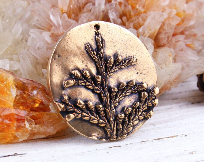 Solid Bronze Large Cedar Pendant Focal, Antique Bronze Cedar Branch ...
