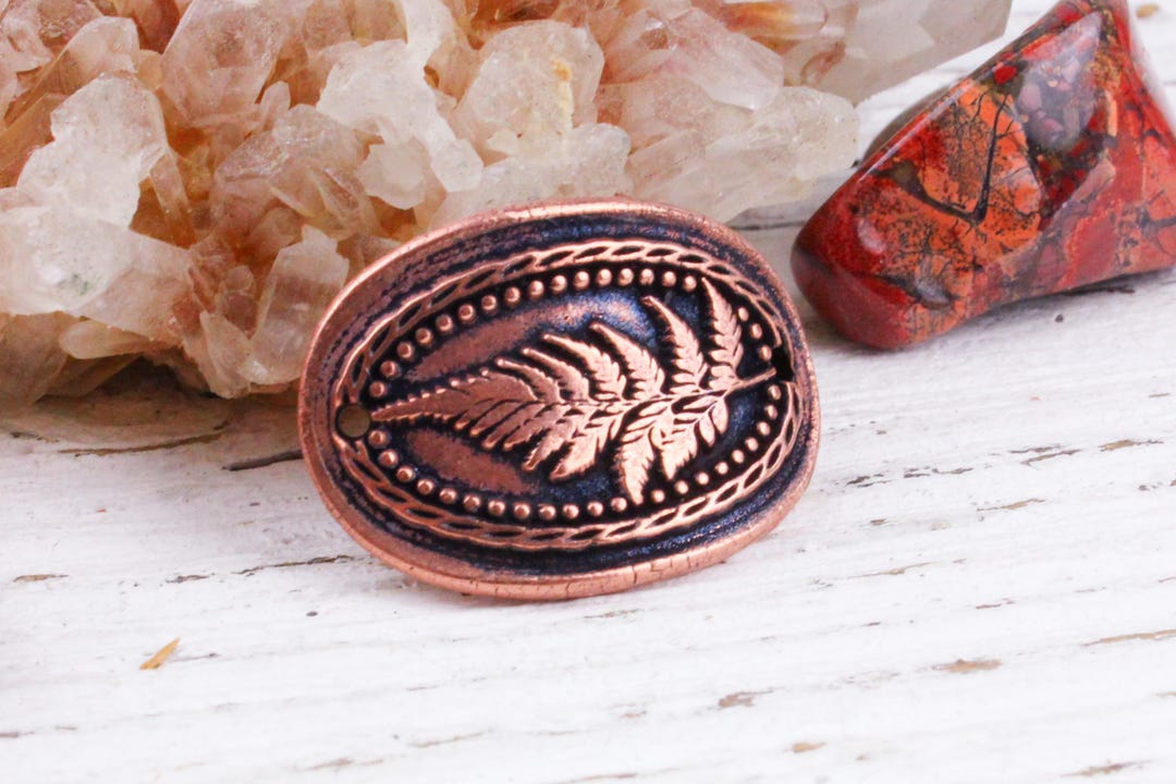 Handcrafted Solid Copper Fern Curved Bracelet Connector, Antique Copper ...