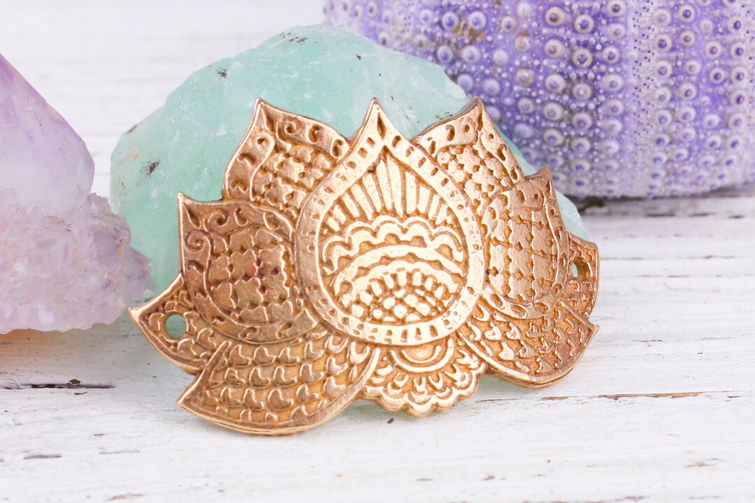 Handcrafted Solid Bronze Lotus Flower Curved Bracelet Focal, Bright ...