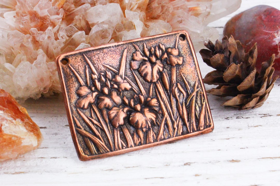 Handcrafted Solid Copper Large Iris Flower Garden Botanical Pendant ...