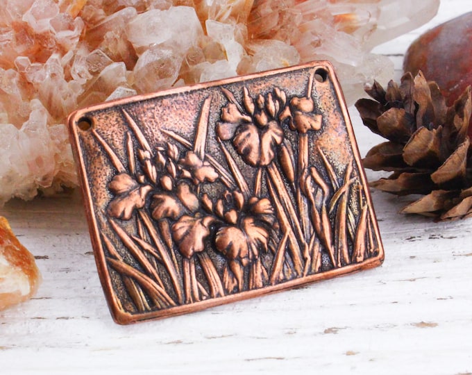 Handcrafted Large Solid Copper Flowers Pendant, Iris Pendant, Flower ...