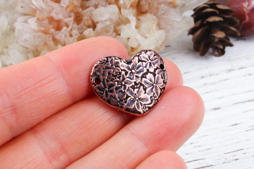 Handcrafted Solid Copper Small Heart Curved Bracelet Connector, Antique ...