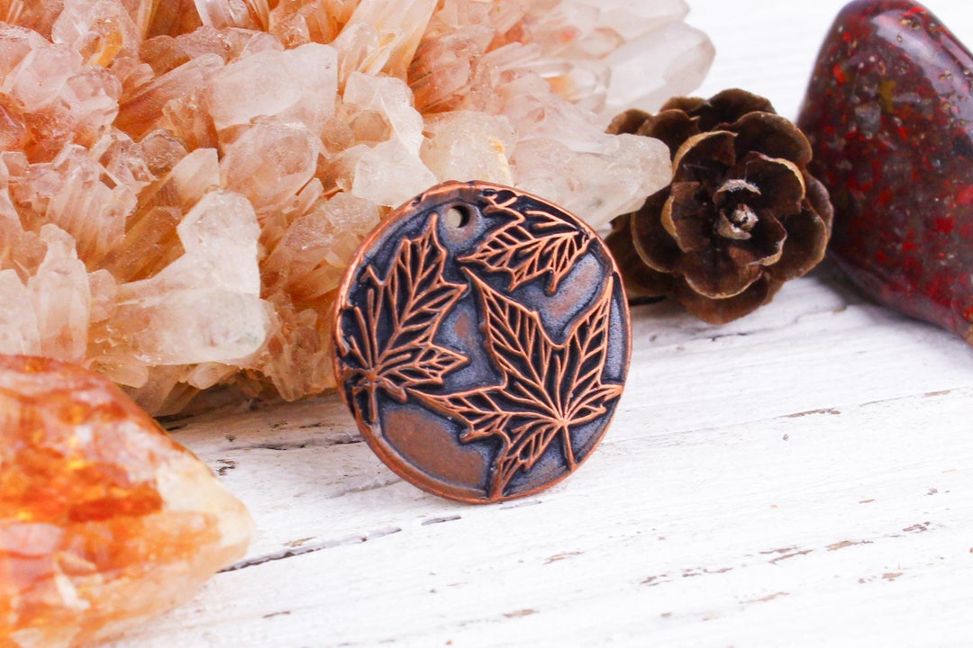 Handcrafted Solid Copper Autumn Leaves Charm, Copper Wax Seal Pendant ...